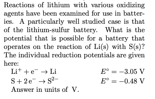 Solved Reactions of lithium with various oxidizing agents | Chegg.com