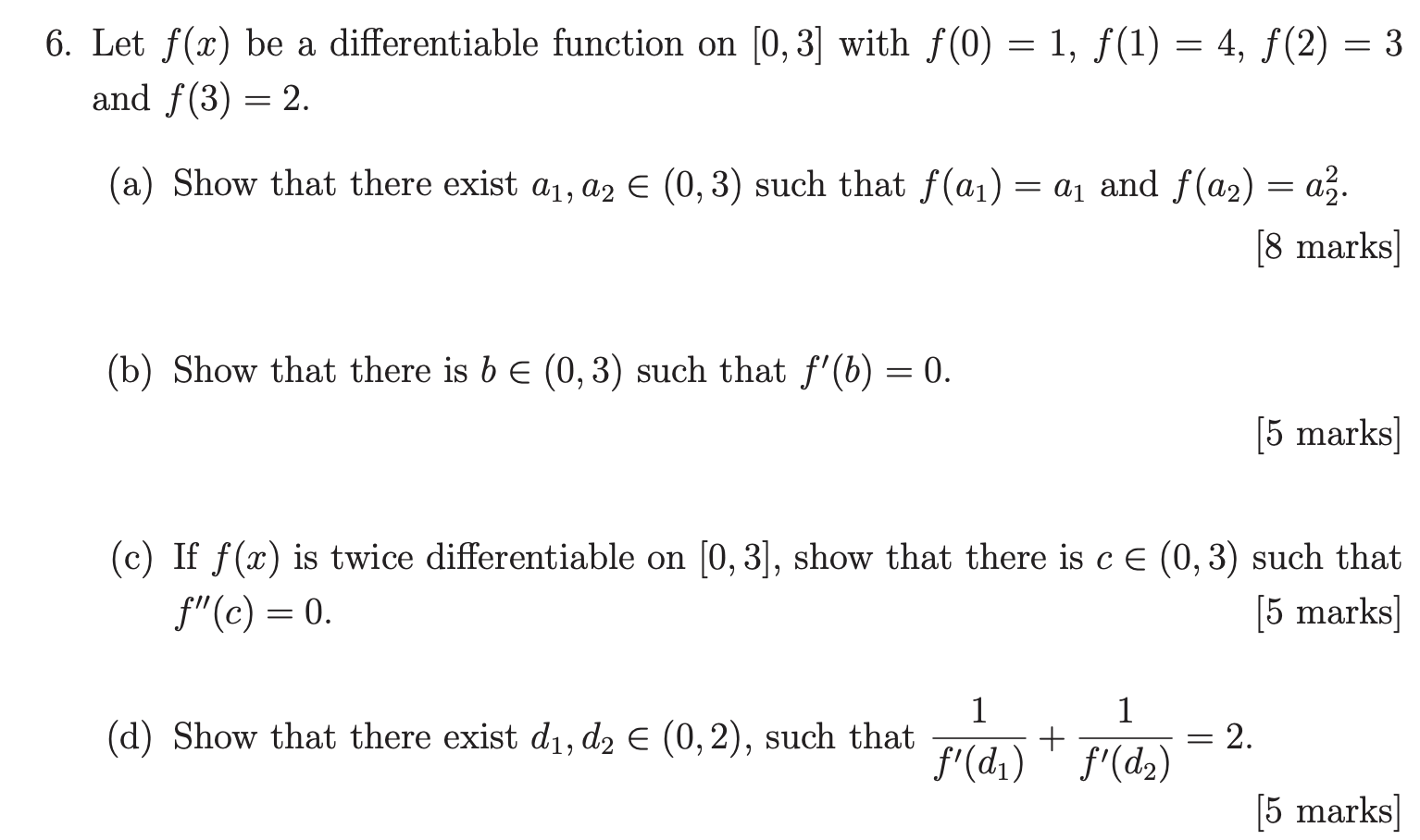 6. Let f(x) be a differentiable function on [0,3] | Chegg.com