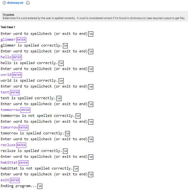 Solved Code that reads the dictionary file then lets the | Chegg.com