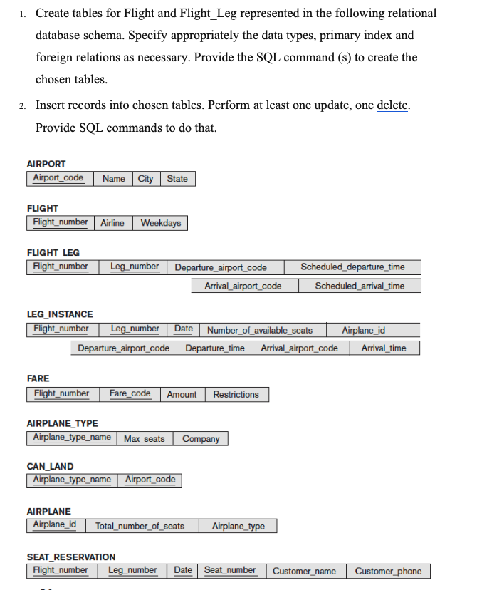Solved 1. Create tables for Flight and Flight_Leg | Chegg.com
