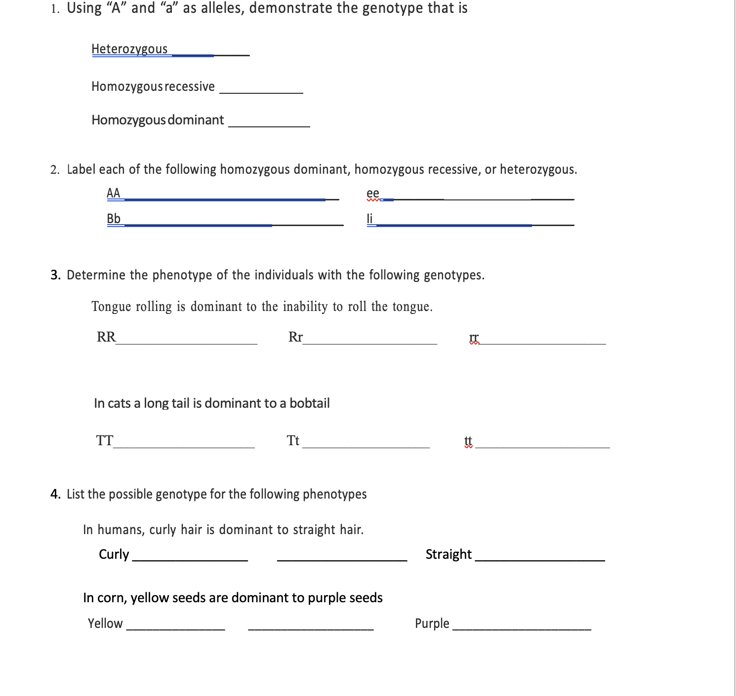 Solved 1. Using " A " and "a" as alleles, demonstrate the | Chegg.com