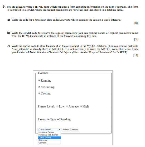 Solved 3. A servlet creates an array of User class Java Bean | Chegg.com