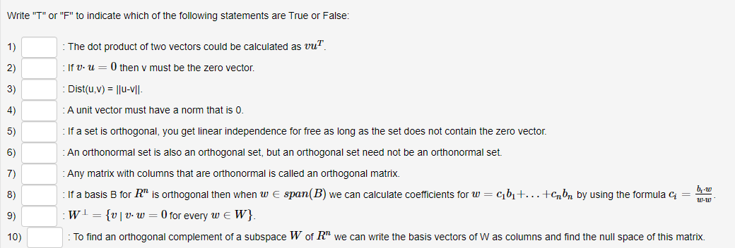 Solved Write "T" or "F" to indicate which of the following | Chegg.com