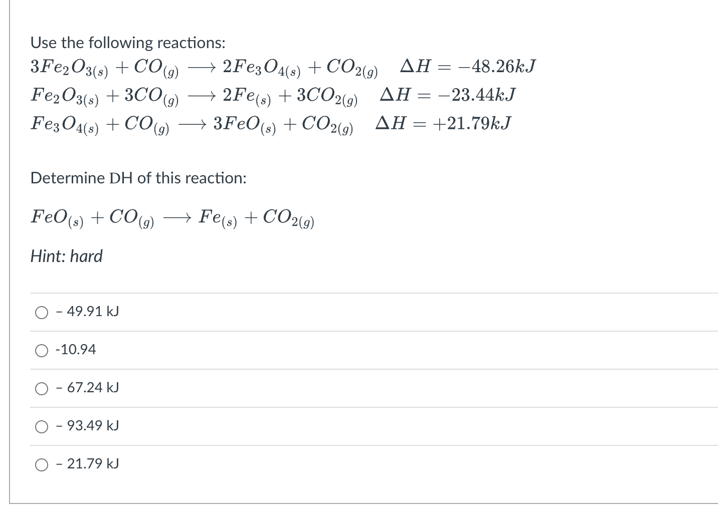 Solved Use the following reactions: | Chegg.com