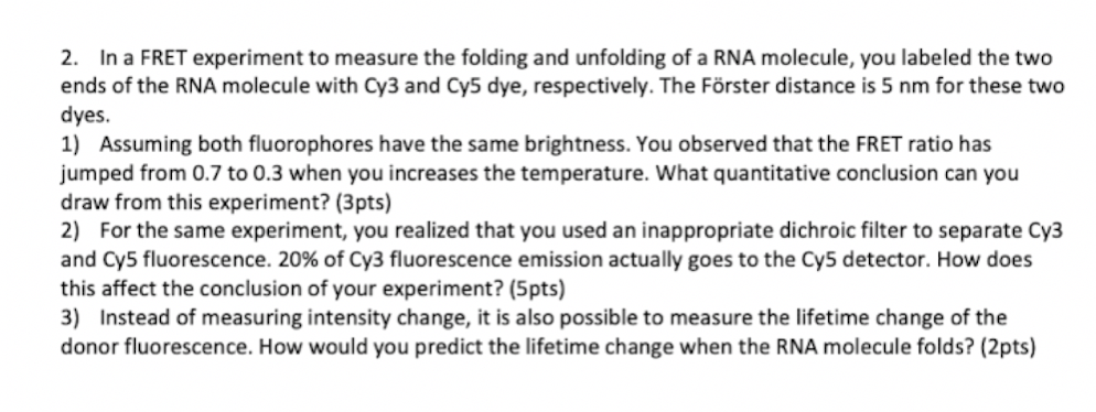 Solved 2. In a FRET experiment to measure the folding and | Chegg.com