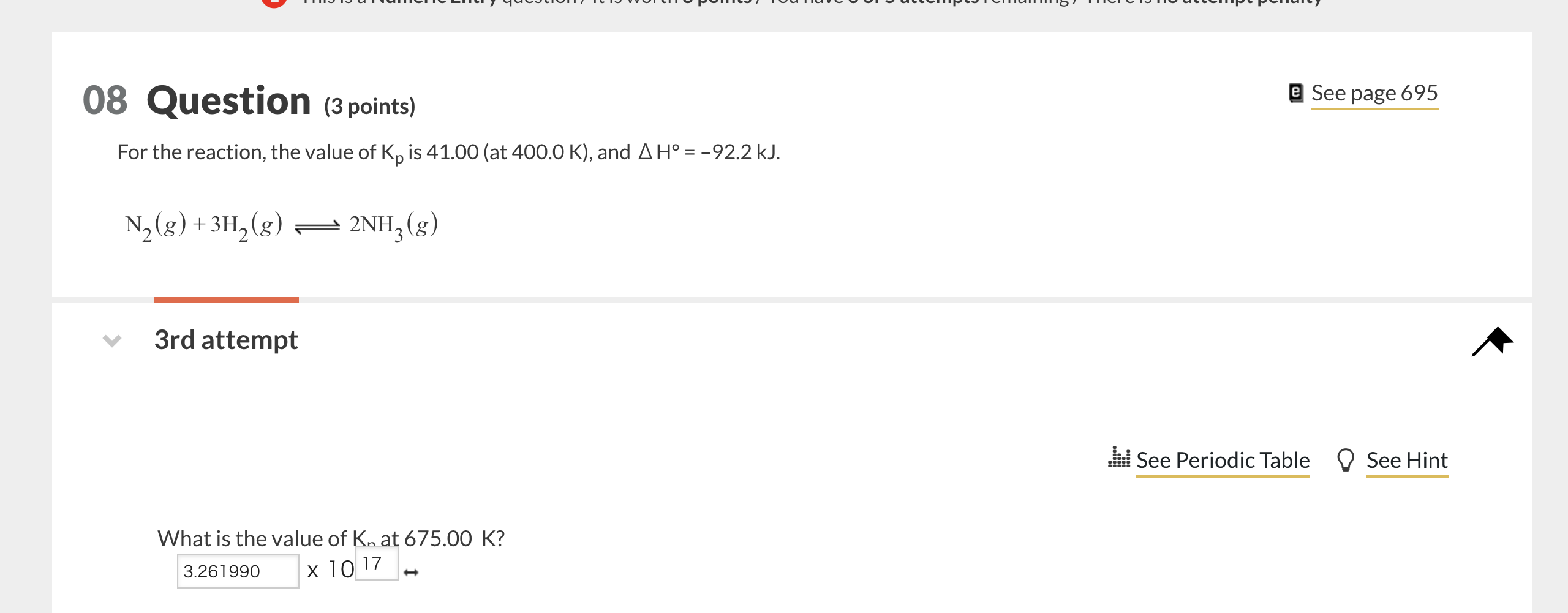 Solved 08 Question (3 points) For the reaction, the value of | Chegg.com