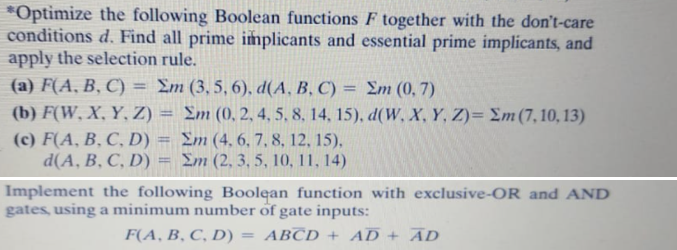 Solved *Optimize the following Boolean functions F together | Chegg.com