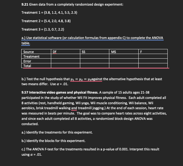 Solved 9.21 Given data from a completely randomized design | Chegg.com