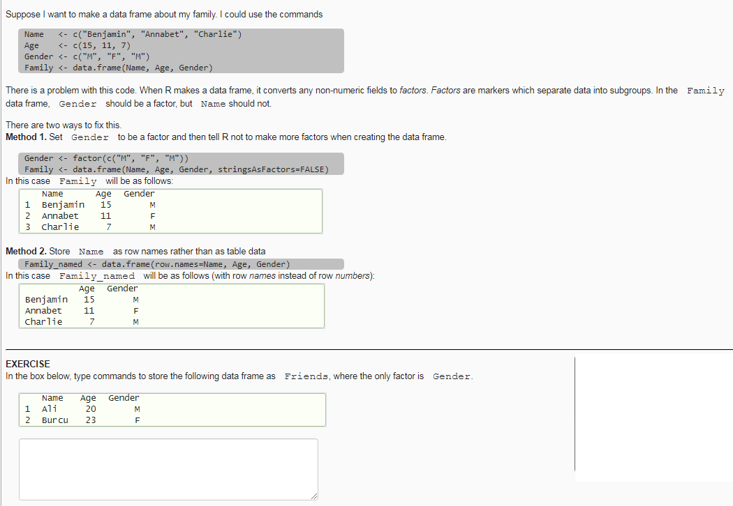 Solved Suppose I want to make a data frame about my family. | Chegg.com