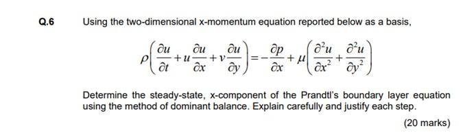 Solved Q.6 Using the two-dimensional x-momentum equation | Chegg.com