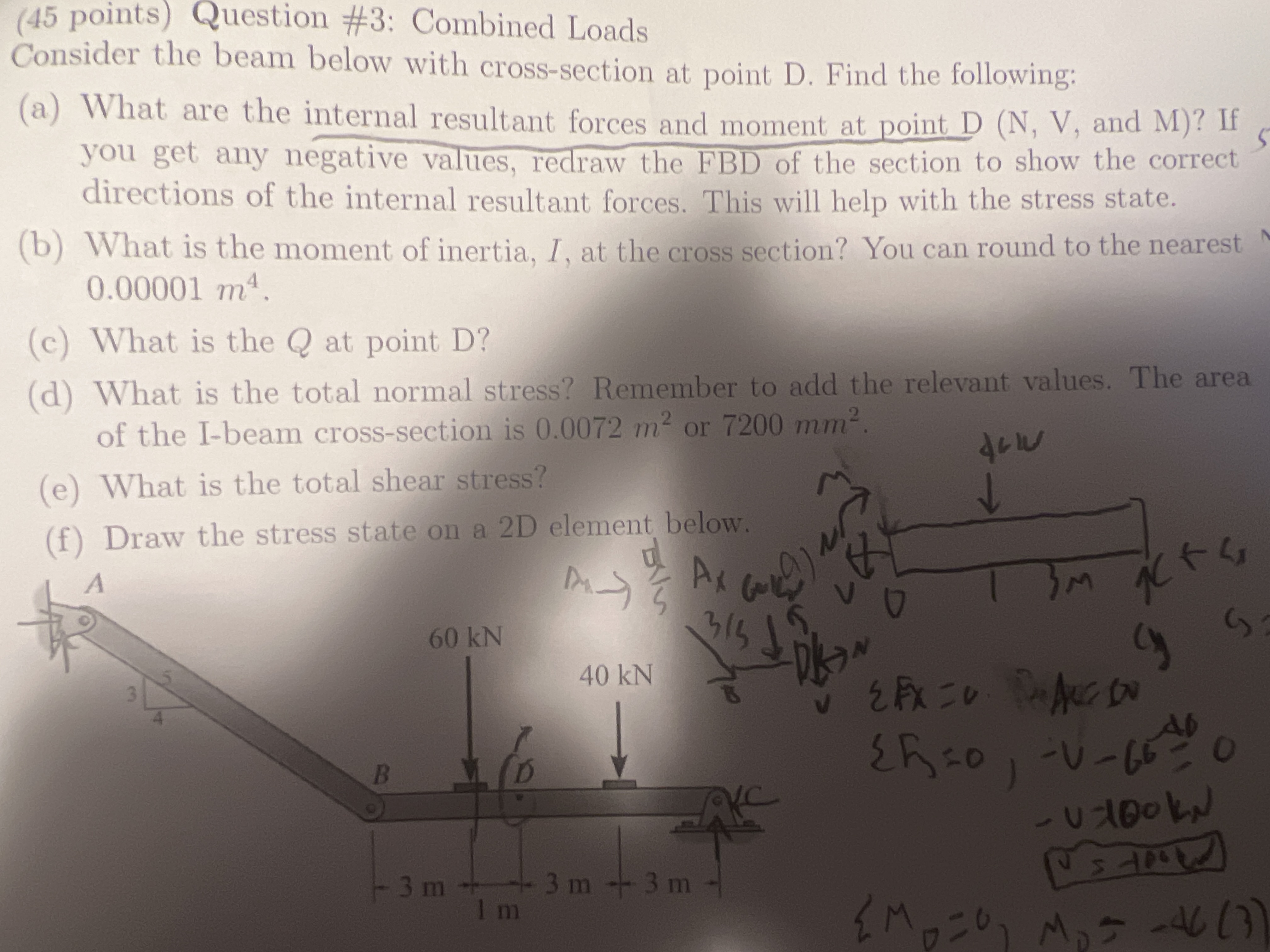 Solved (45 points) Question \#3: Combined Loads Consider the | Chegg.com
