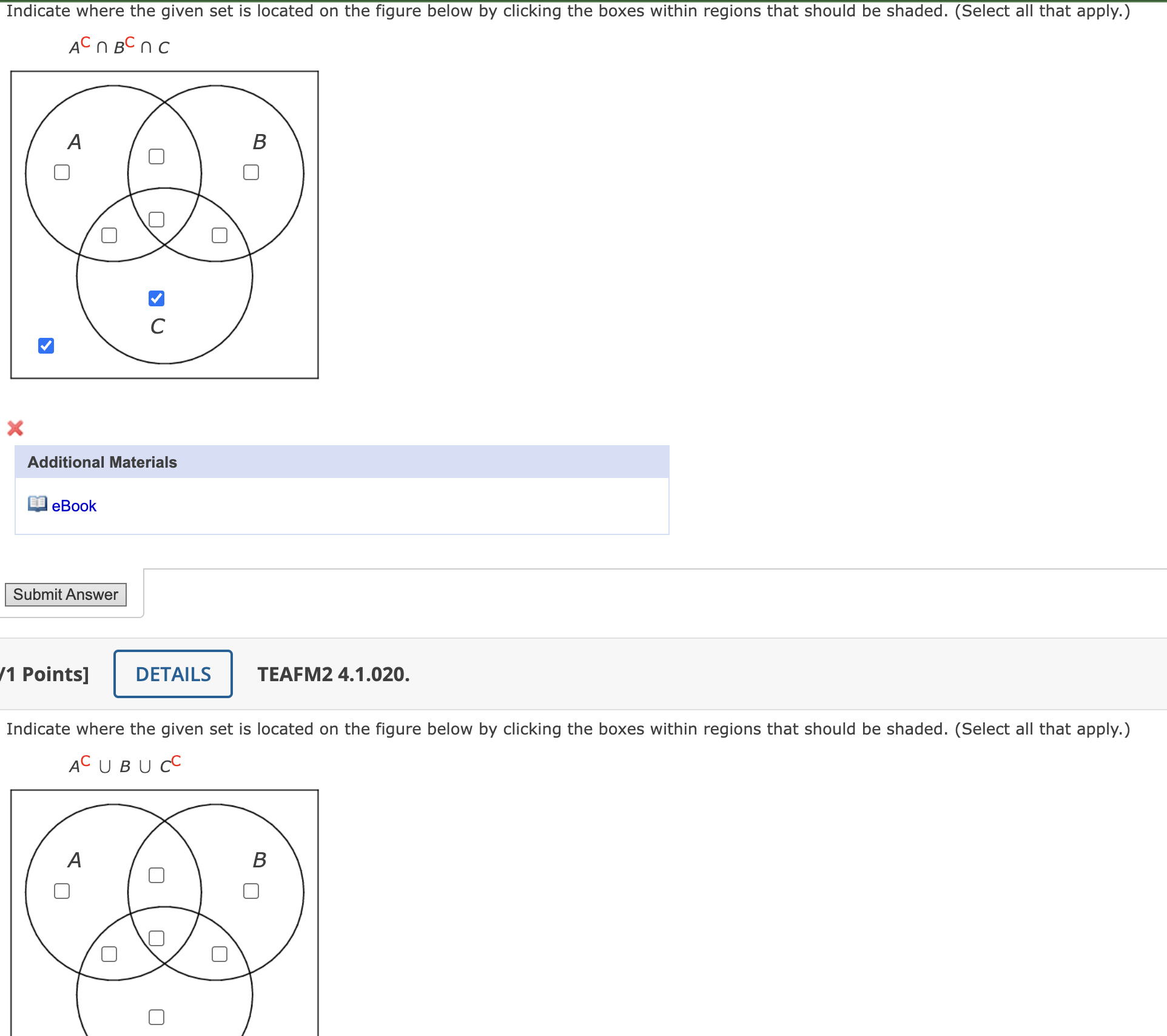 Solved AC∩BC∩C Points] TEAFM2 4.1.020. Indicate where the | Chegg.com