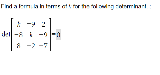 Solved Find a formula in terms of k for the following | Chegg.com