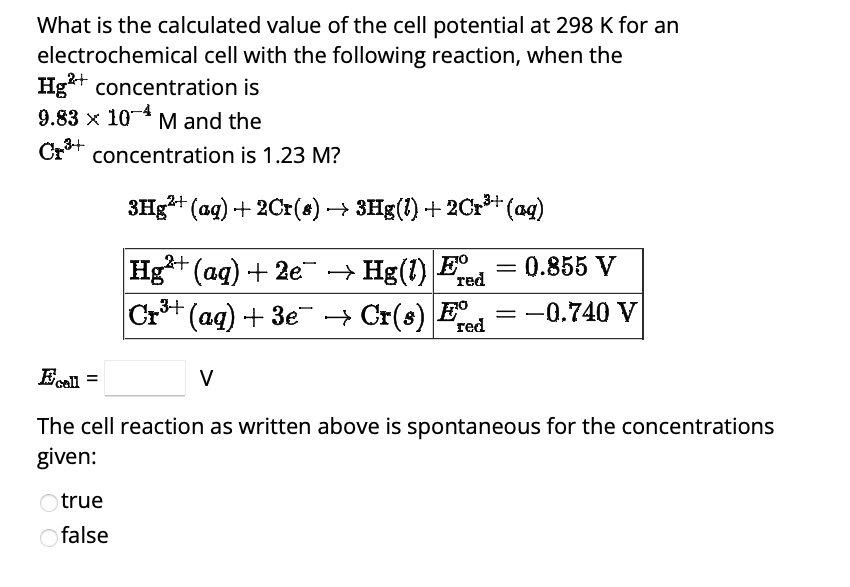 Solved What Is The Calculated Value Of The Cell Potential At
