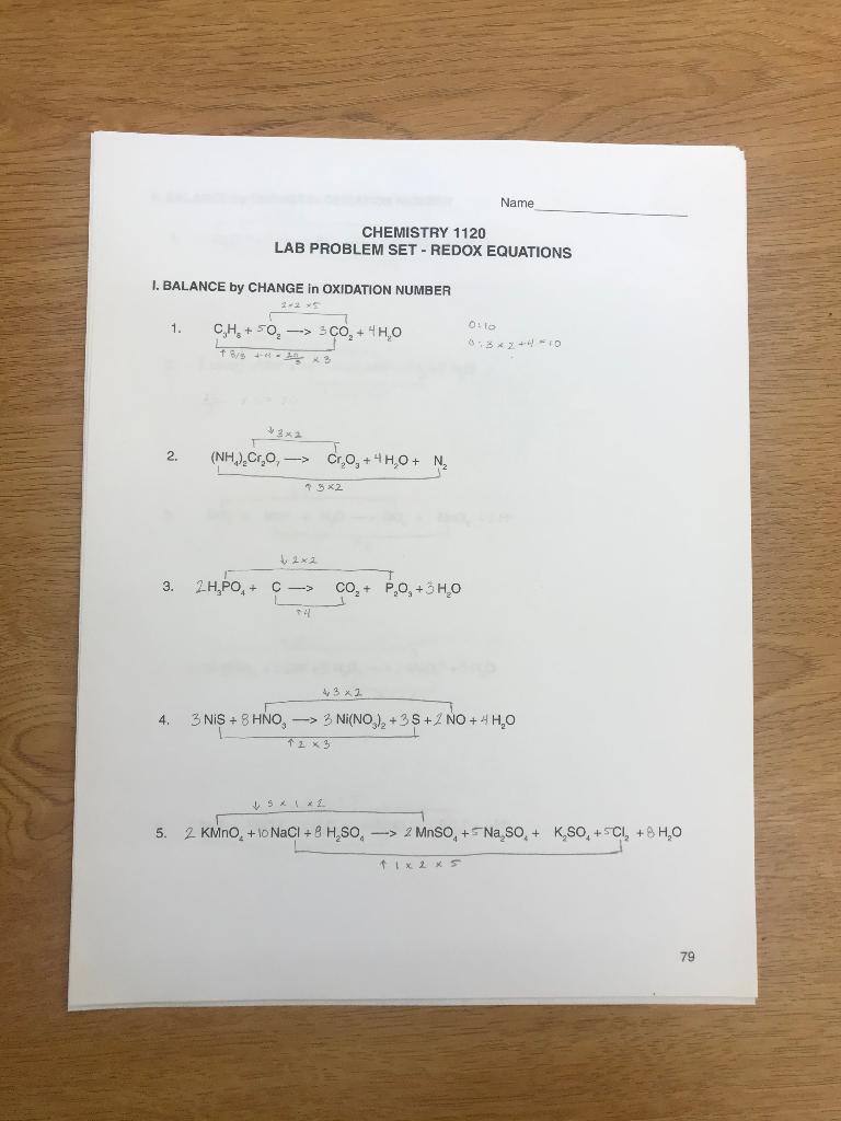 Solved Name CHEMISTRY 1120 LAB PROBLEM SET - REDOX EQUATIONS | Chegg.com
