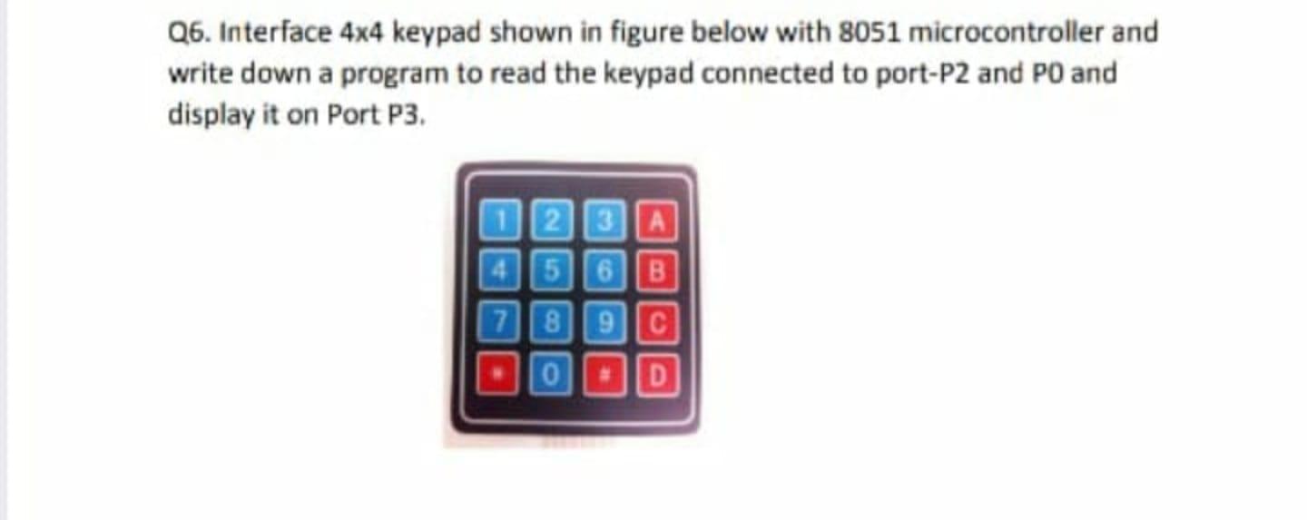 Solved Q6. Interface 4x4 keypad shown in figure below with | Chegg.com