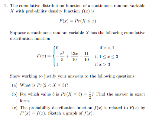 Solved he cumulative distribution function of a continuous | Chegg.com