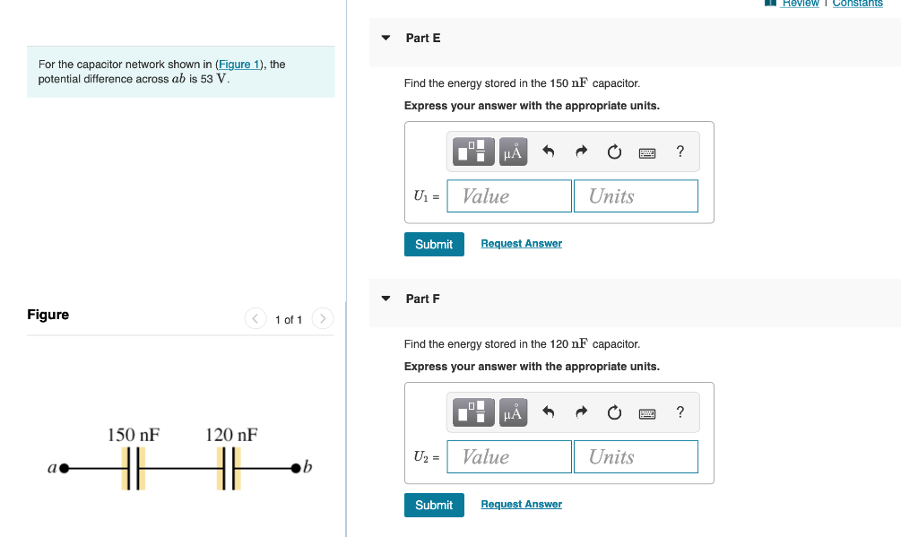 Solved Review I Constants Part A For the capacitor network | Chegg.com