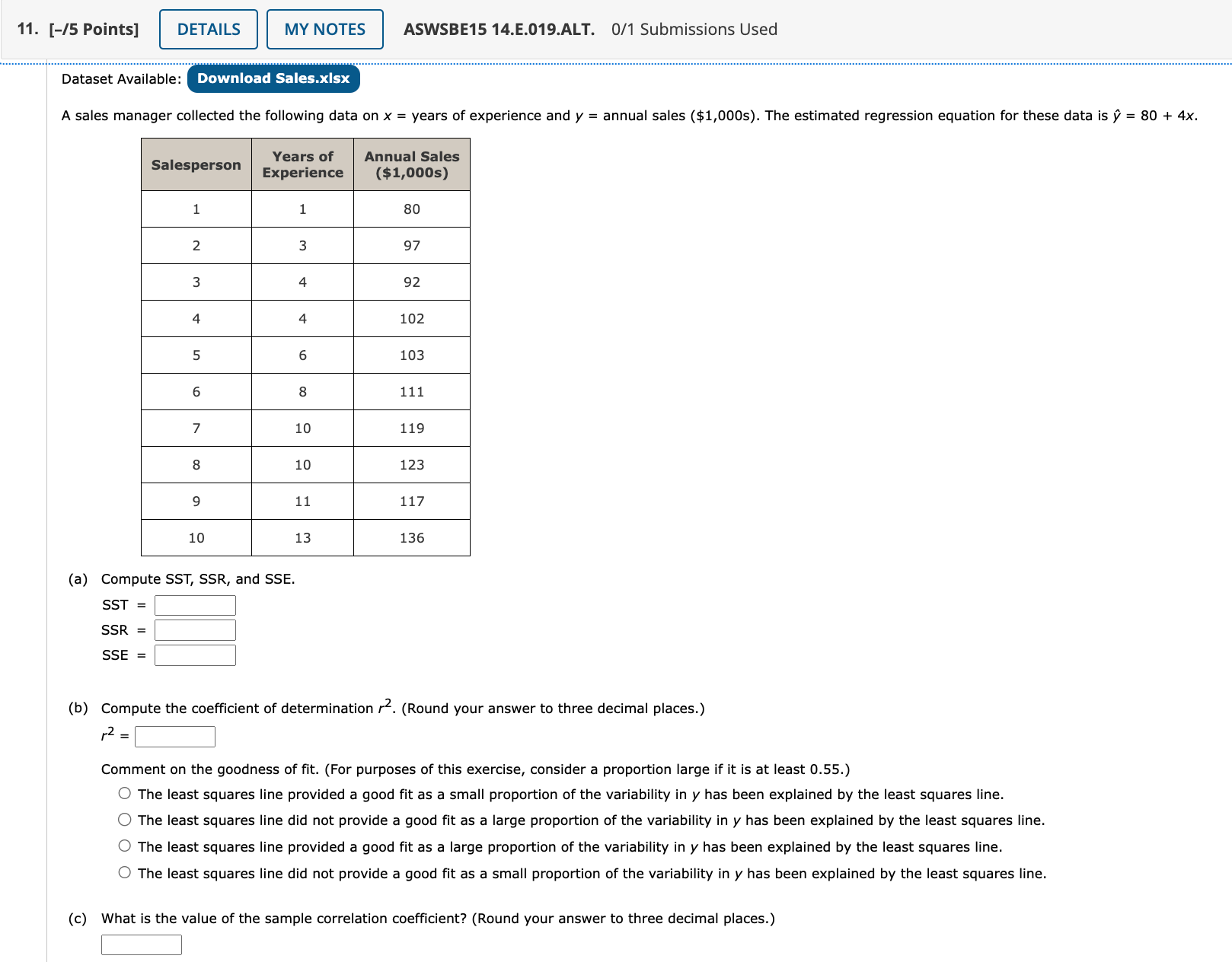 Solved Dataset Available: Download Sales.xlsx A sales | Chegg.com