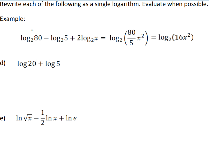 Solved Rewrite each of the following as a single logarithm. | Chegg.com