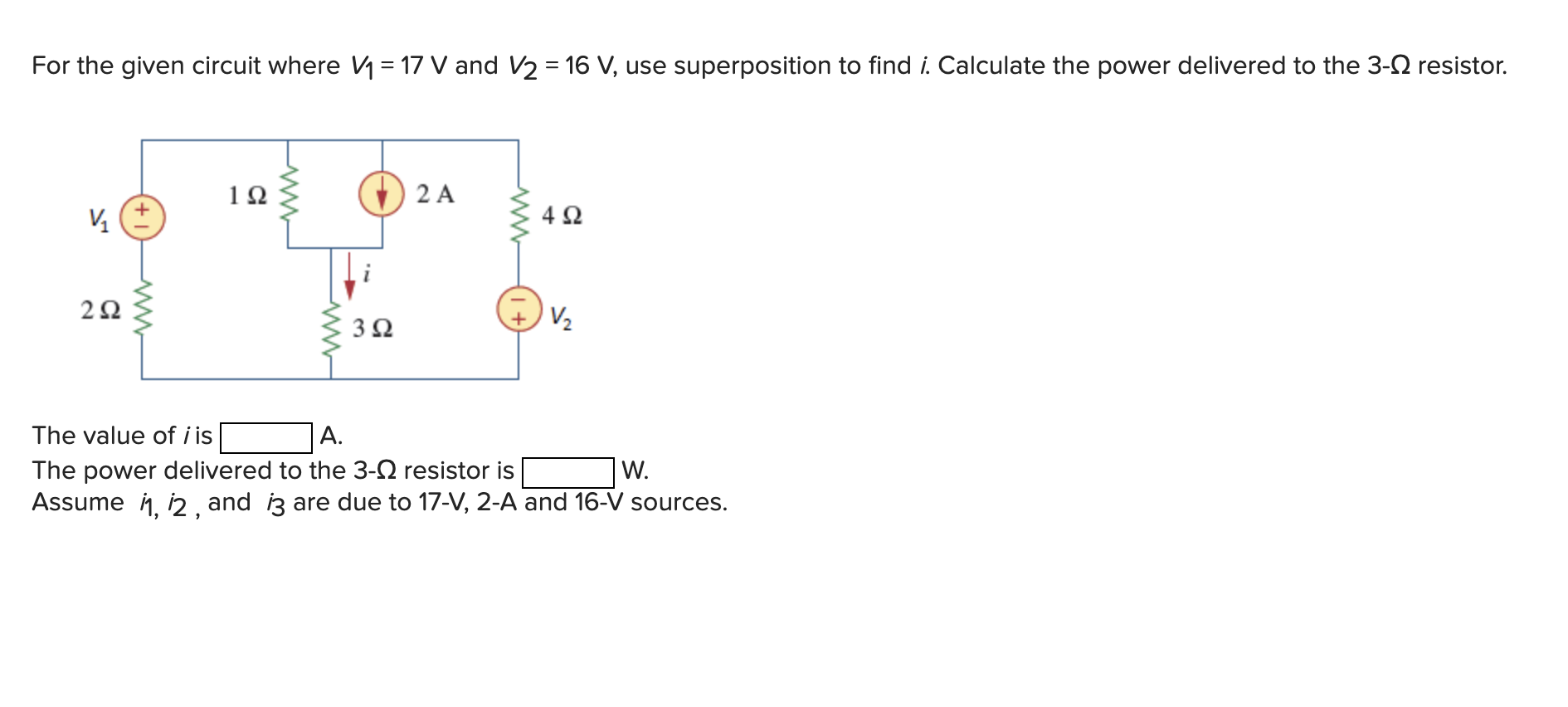 Solved For the given circuit where V1=17V ﻿and V2=16V, ﻿use | Chegg.com