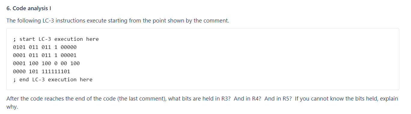 Solved 6. Code analysis The following LC-3 instructions | Chegg.com