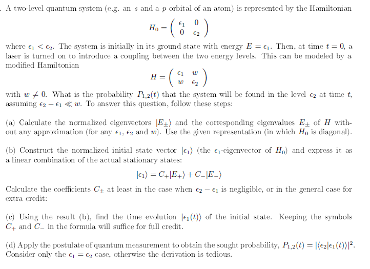 Solved (7) . A two-level quantum system (e.g. an s and a p | Chegg.com