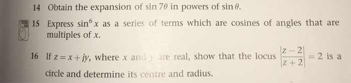 Solved 14 obtain the expansion of sin 7θ in powers of sin 15 | Chegg.com