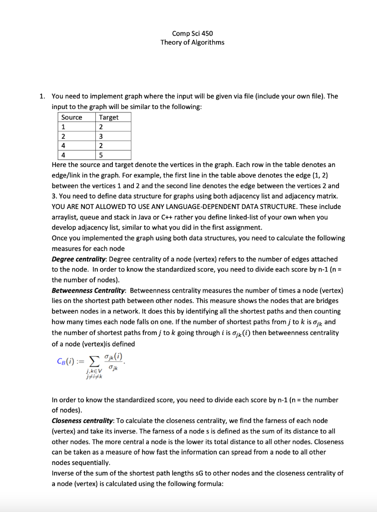 Comp Sci 450 Theory of Algorithms 1. You need to | Chegg.com