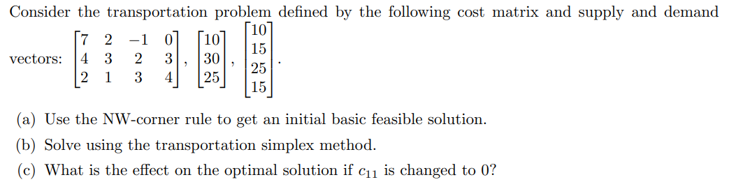 Solved 110 Consider the transportation problem defined by | Chegg.com