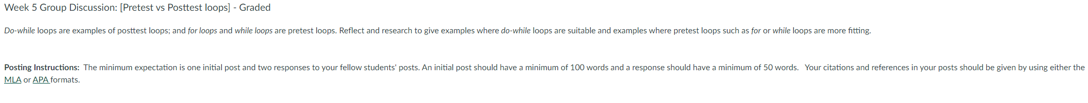 Solved Week 5 Group Discussion: [Pretest vs Posttest loops] | Chegg.com