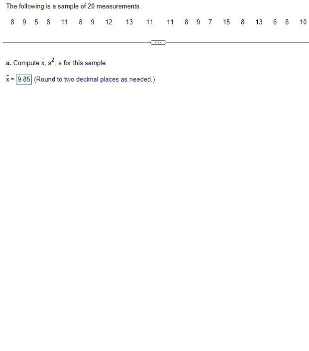 Solved The following is a sample of 20 measurements. a. | Chegg.com