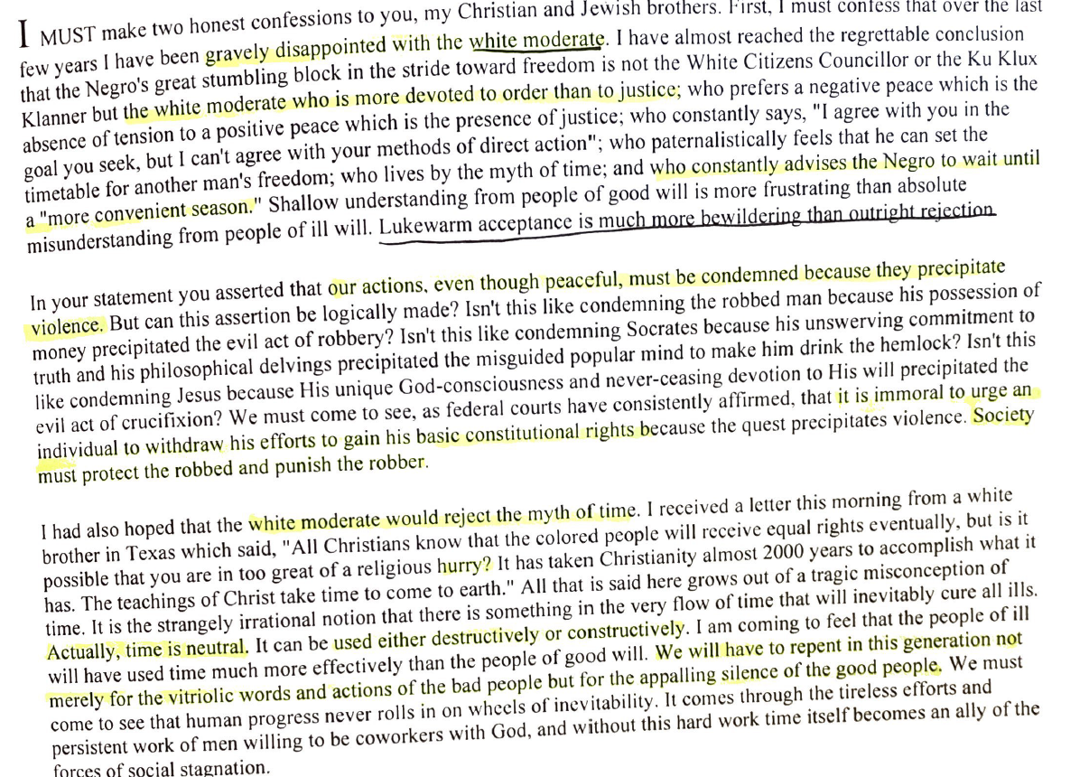 Solved Question 1: Compare MLK's evaluation of the white | Chegg.com