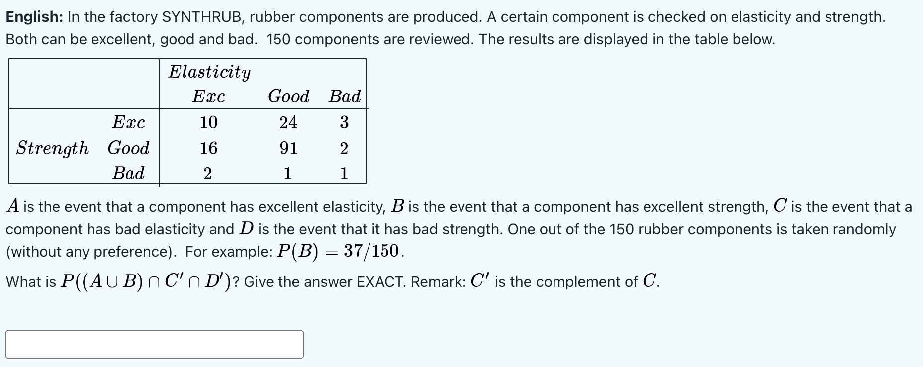 Solved English: In the factory SYNTHRUB, rubber components | Chegg.com