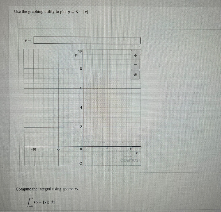 Solved Use the graphing utility to plot y=6−∣x∣. y= Compute | Chegg.com