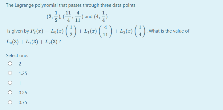 Solved The Lagrange polynomial that passes through three | Chegg.com