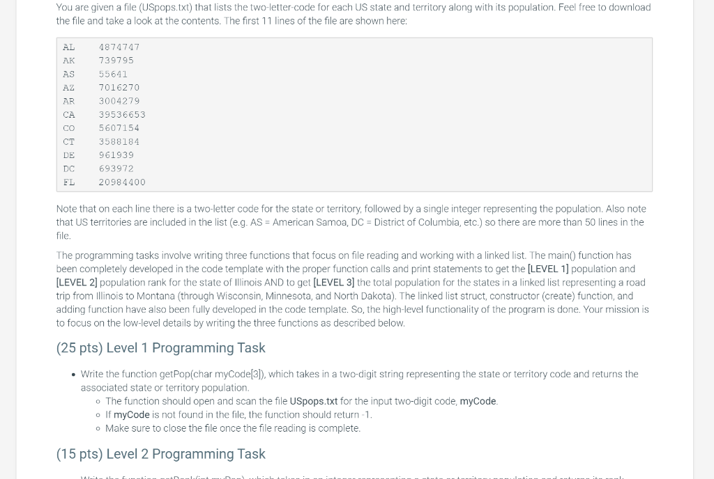 You are given a file (USpops.txt) that lists the | Chegg.com