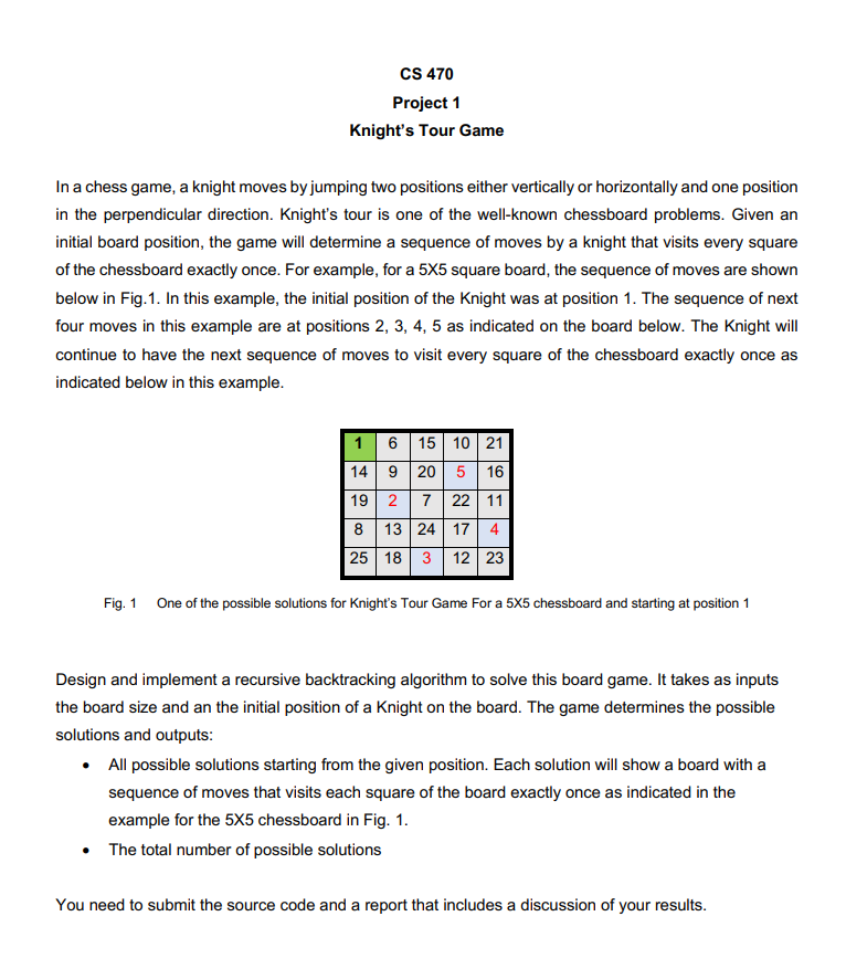 CS 470 Project 1 Knight's Tour Game In a chess game, | Chegg.com