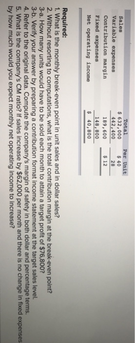Solved 3b: what are the sales and variable expenses on the | Chegg.com