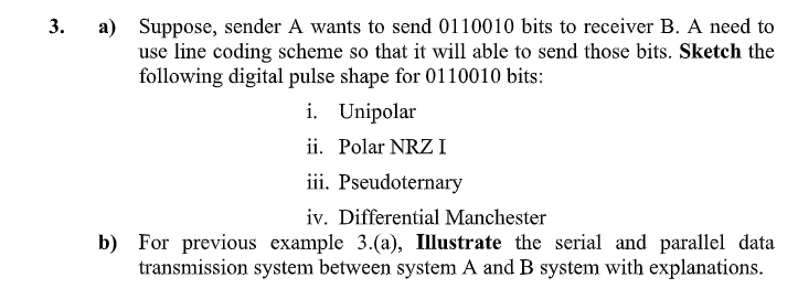 Solved 3. 3 a) Suppose, sender A wants to send 0110010 bits | Chegg.com