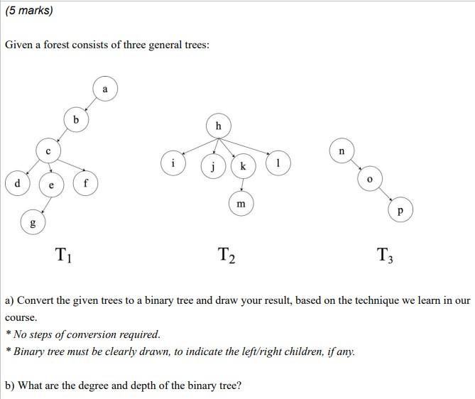 Solved Given a forest consists of three general trees: T3 a) | Chegg.com