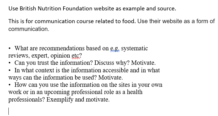 Use British Nutrition Foundation website as example | Chegg.com