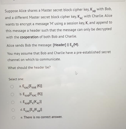 Solved Suppose Alice shares a Master secret block cipher | Chegg.com