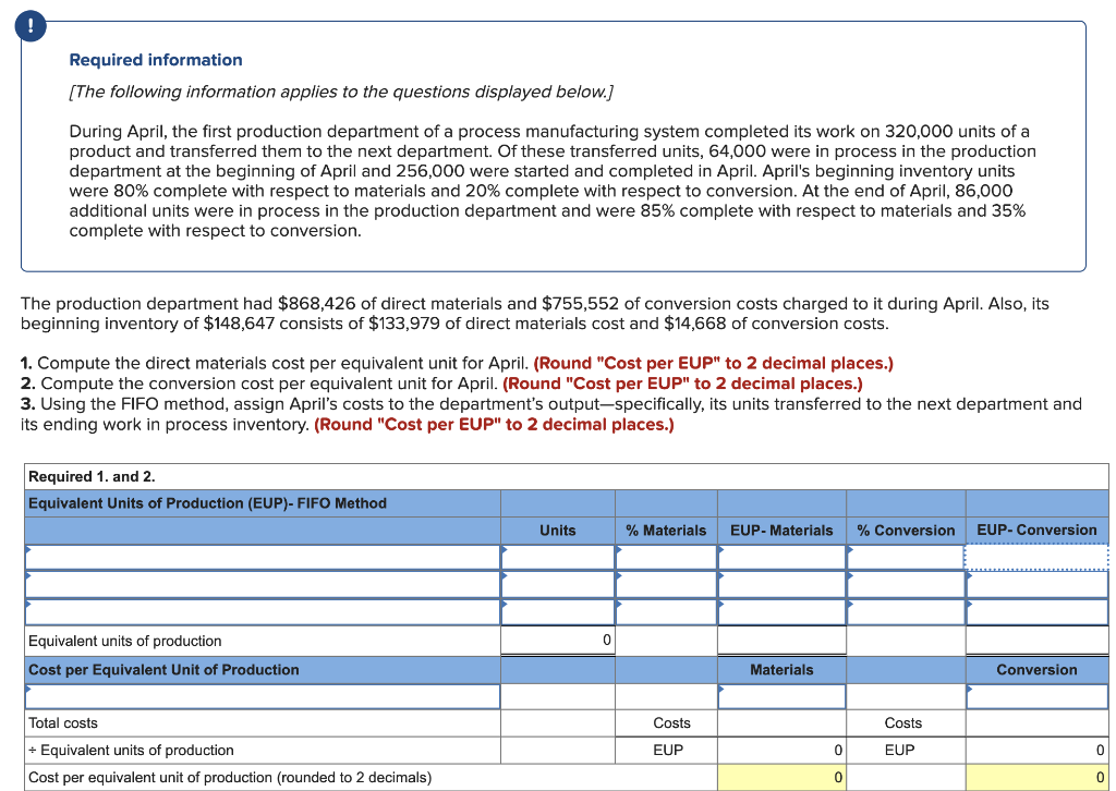 Solved Options under "Equivalent Units of Production (EUP)- | Chegg.com