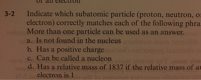 Solved Indicate which subatomic particle (proton, neutron, | Chegg.com