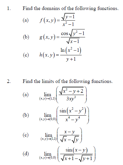 Solved 1. Find the domains of the following functions. Vy-1 | Chegg.com