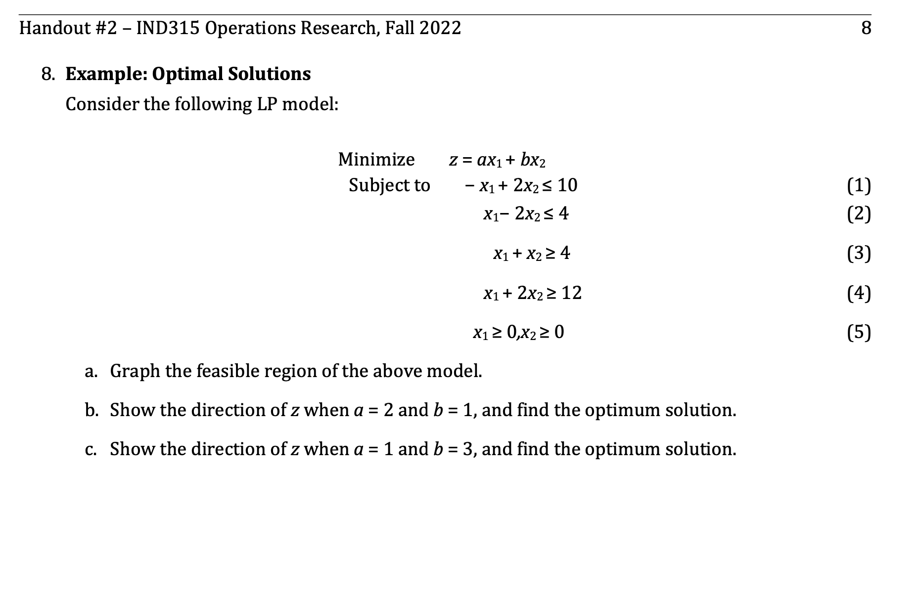 Solved 8. Example: Optimal Solutions Consider the following | Chegg.com