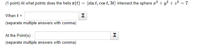 Solved (1 point) At what points does the helix | Chegg.com