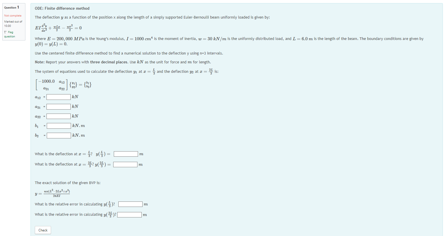ODE: Finite difference method The deflection y as a | Chegg.com
