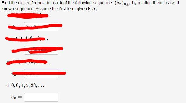 Solved Find the closed formula for each of the following | Chegg.com